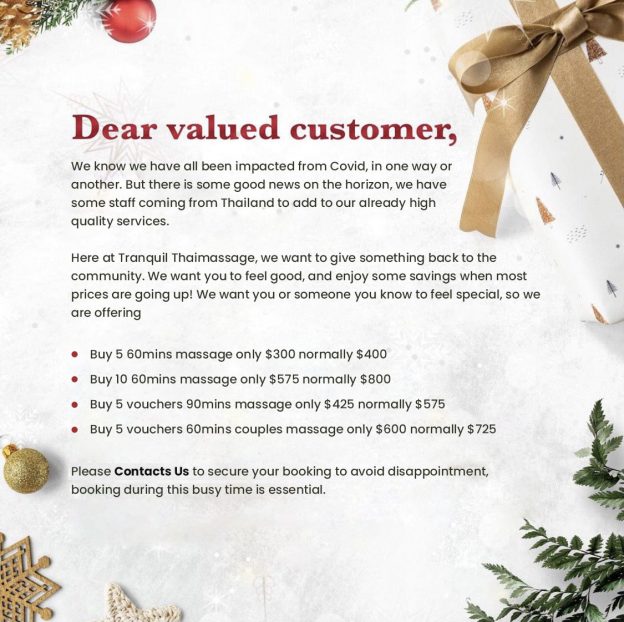 dear valued customers banner | Tranquil Thai Massage